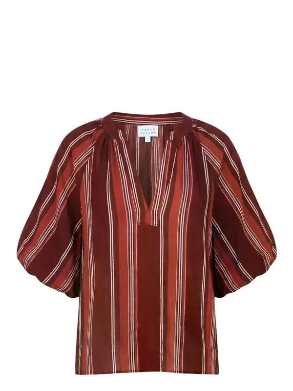 Tanya Taylor Marine Striped Puff-sleeve Blouse - Red