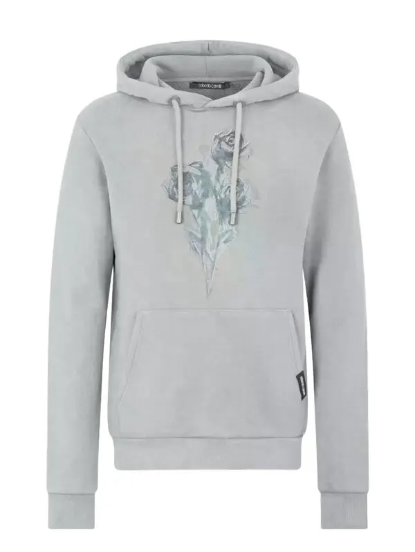 Roberto Cavalli Rose-print Drawstring Hoodie - Grey