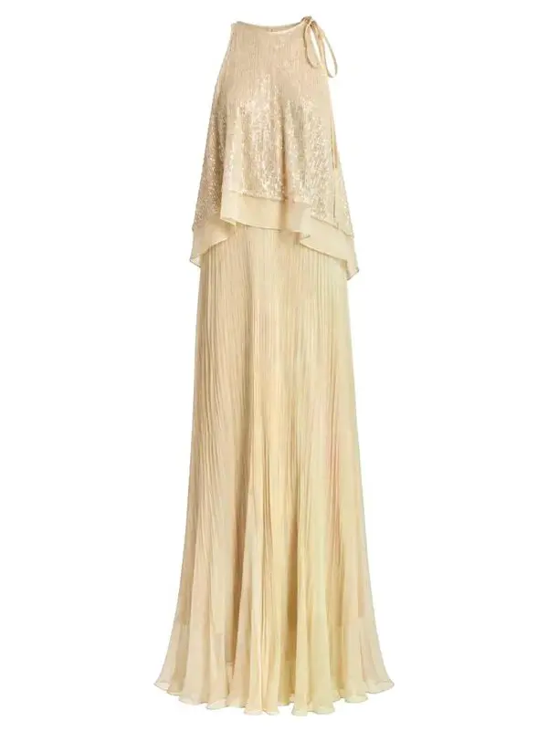 IRINA SCHROTTER Libra Sequin-embellished Pleated Maxi Dress - Neutrals