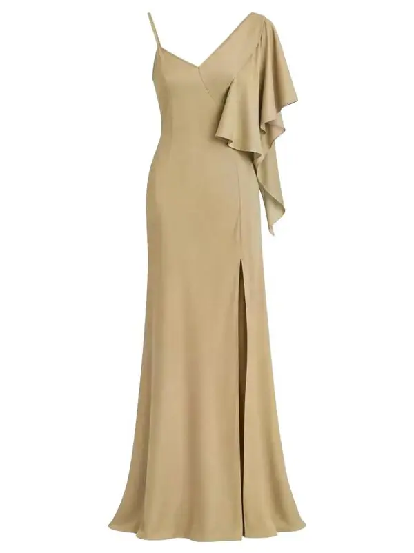 IRINA SCHROTTER Danielle Ruffled Asymmetric Maxi Dress - Neutrals