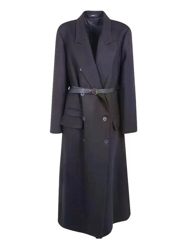 IBRIGU Belted Double-breasted Coat - Brown