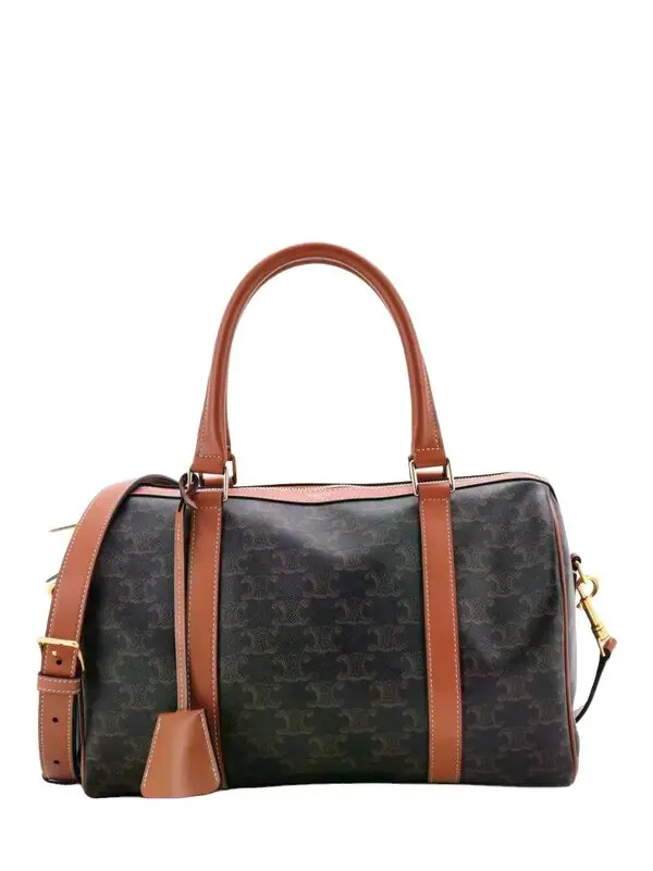 Celine Boston Bag Triomphe Coated Canvas Large Handbag - Brown