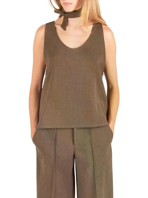 SOCIETE ANONYME Tuxedo Neck-tie Sleeveless Top - Brown