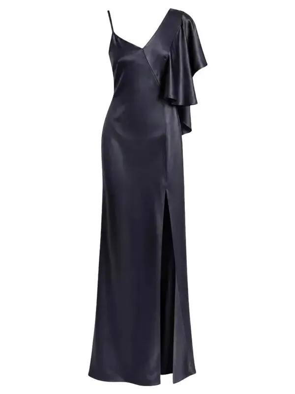 IRINA SCHROTTER Danielle Ruffled Asymmetric-neck Maxi Dress - Black