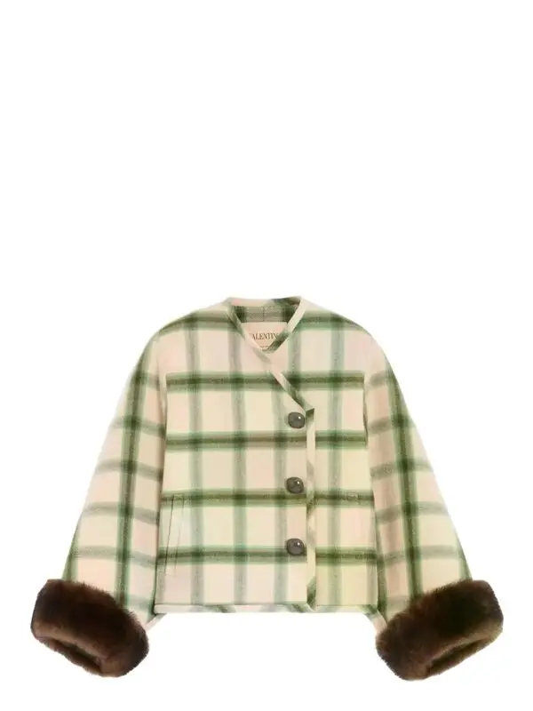 Valentino Garavani Caban In Macro Window With Shearling - Neutrals