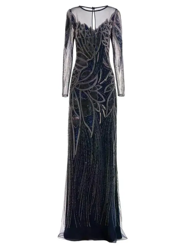 GEMY MAALOUF Beaded Illusion-panel Dress - Blue