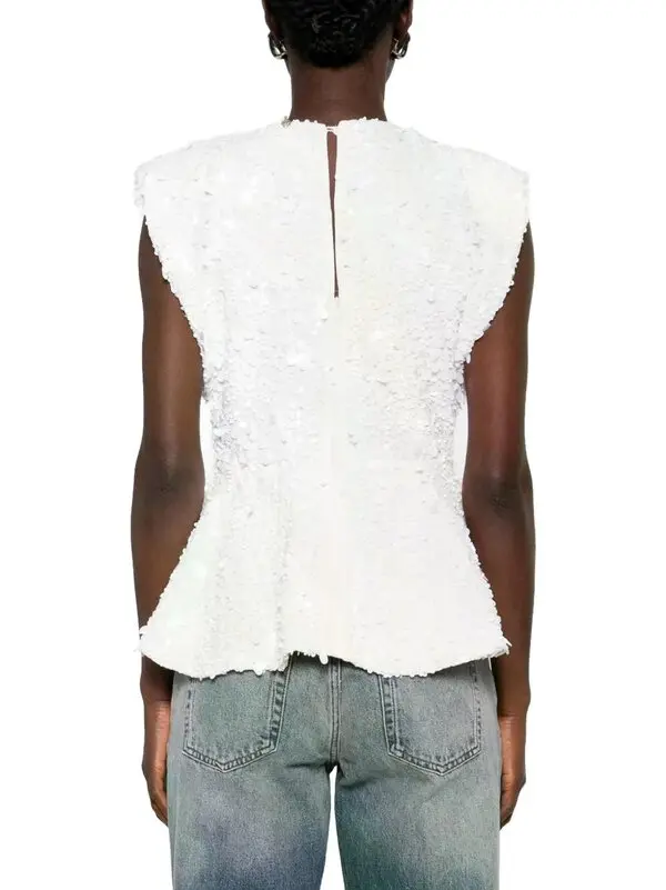 PHILIA LOFT Sequin-embellished Peplum Top - Neutrals