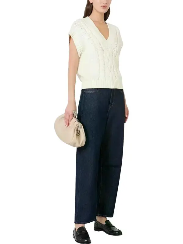 Max Mara Cable-knit V-neck T-shirt - Neutrals