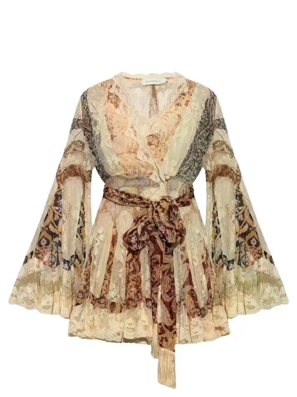 Zimmermann Lace Belted Mini Dress - Neutrals