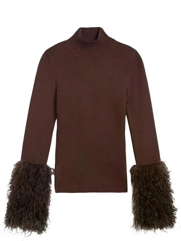Apparis Aspen Faux-fur Cuff Turtle-neck Top - Brown