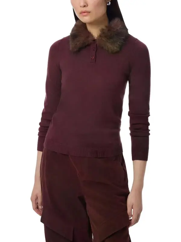Apparis Esther Faux-fur Collar Polo Top - Red