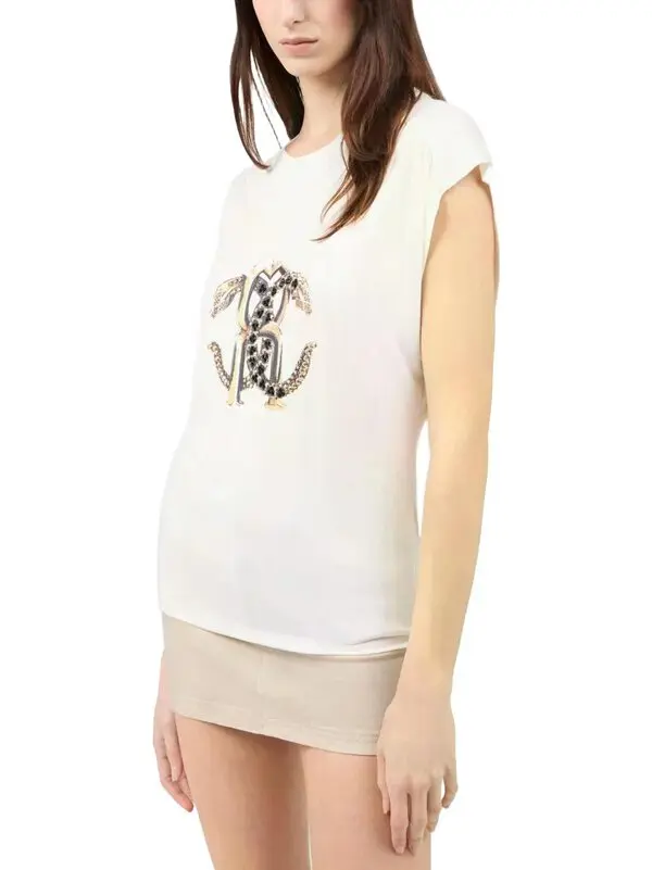 Roberto Cavalli Embellished-monogram T-shirt - Neutrals