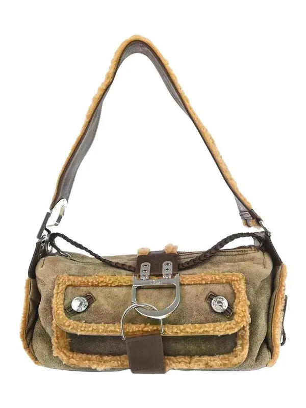 Dior 2005 Flight Shearling-trim Shoulder Bag - Neutrals