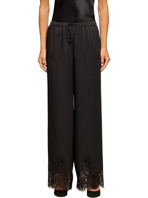 L'Agence Mirel Satin Lace Pants - Black