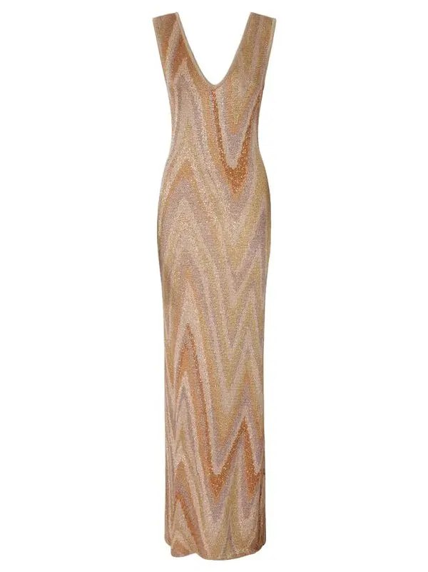 Missoni Long Dress In Zig Zag Jacquard - Beige