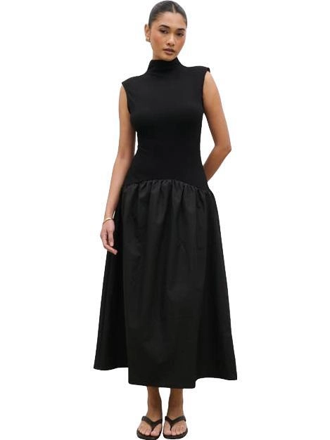 PRETTY LAVISH Naia Drop Waist Sleeveless Midi Dress - Black