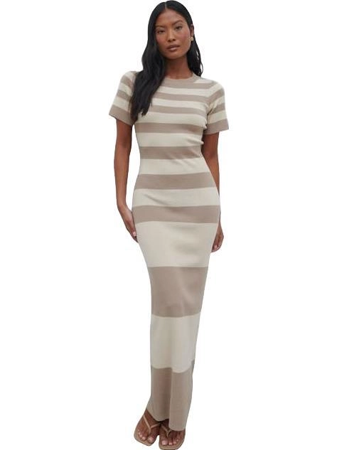 PRETTY LAVISH Heidi Stripe Knit Maxi Dress - Beige