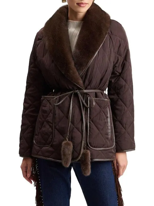 Avec Les Filles Faux Fur Trim Quilted Jacket - Hickory