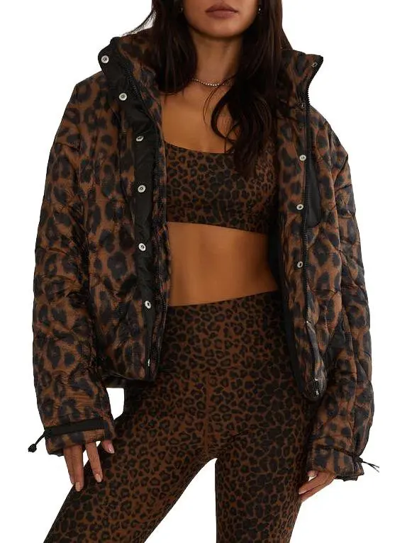 Beach Riot Harvie Leopard Print Quilted Puffer Jacket - Caramel Leopard
