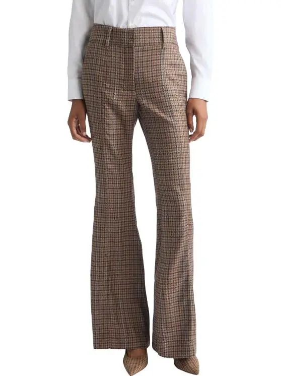 Gabriela Hearst Rhein Check Wool & Silk Flare Leg Pants - Camel Multi