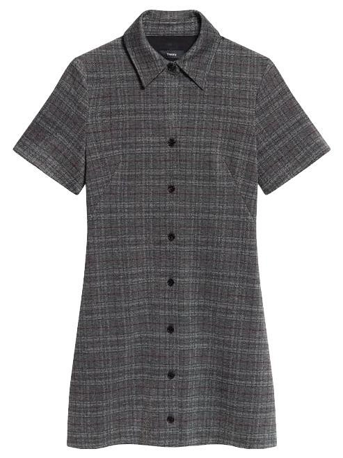 Theory Glen Plaid A-line Shirtdress - Wine Multi