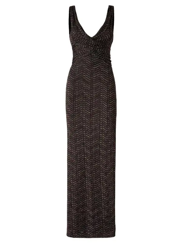 Missoni Long Dress In Lamé Viscose With Greek Key Motif - Grey& Silver
