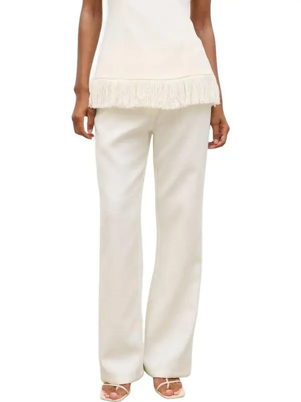 PRETTY LAVISH Verona Tweed Straight Leg Trousers - Cream