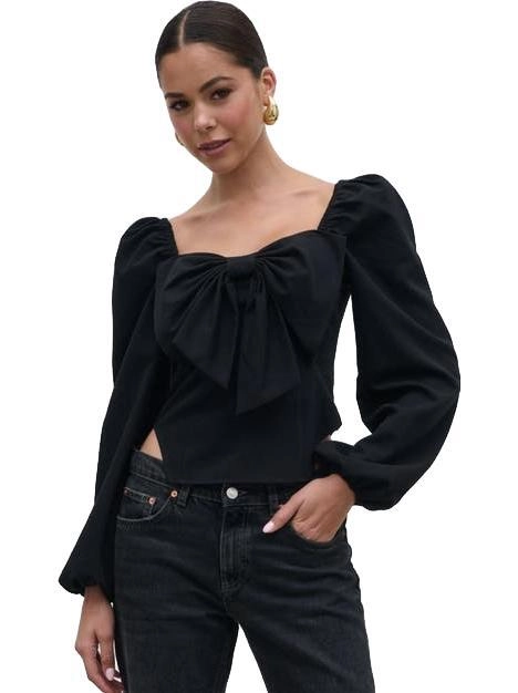 PRETTY LAVISH Jemima Exaggerated Bow Top - Black