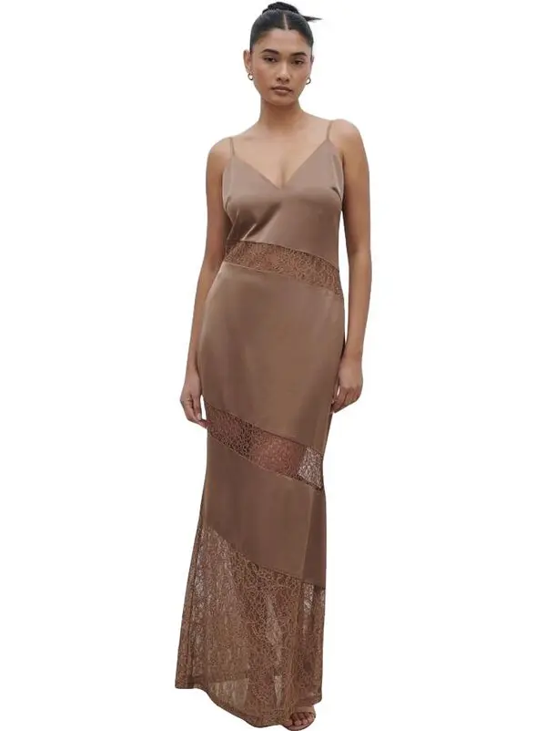 PRETTY LAVISH Monique Lace Inserted Slip Dress - Stone