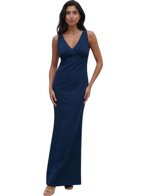 PRETTY LAVISH Esmee V-neck Crepe Maxi Bridesmaid Dress - Navy