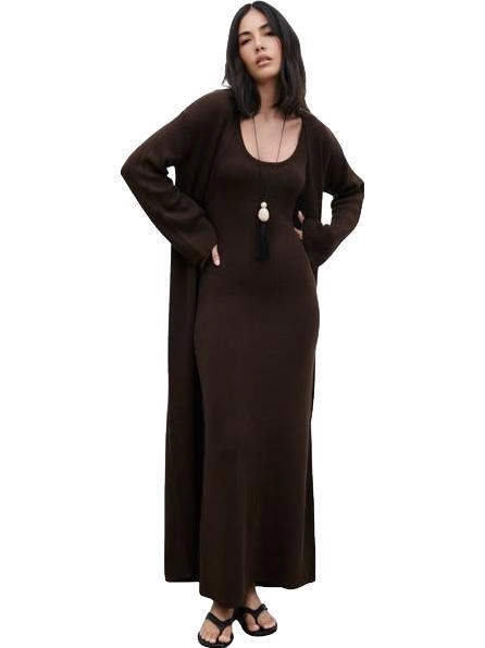 PRETTY LAVISH Dora Maxi Knit Cardigan - Chocolate