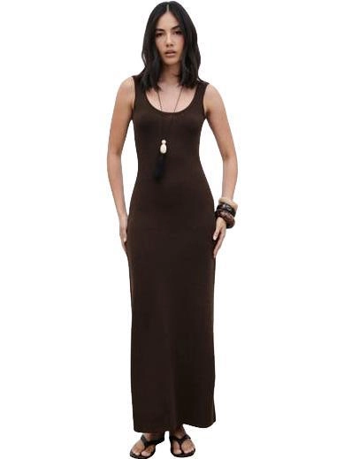 PRETTY LAVISH Dora Scoop Neck Maxi Dress - Brown