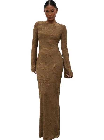 PRETTY LAVISH Tanaia Long Sleeve Jersey Maxi Dress - Brown