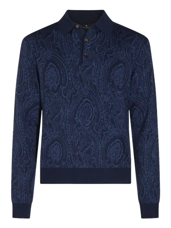 Etro Paisley Knit Polo Top - Blue