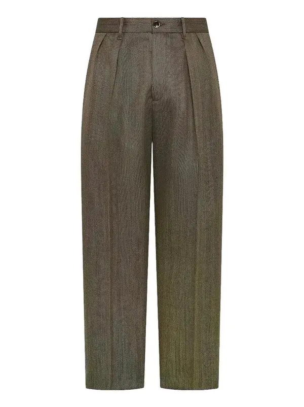 NINE:INTHE:MORNING Herringbone-pattern Pleated Trousers - Brown