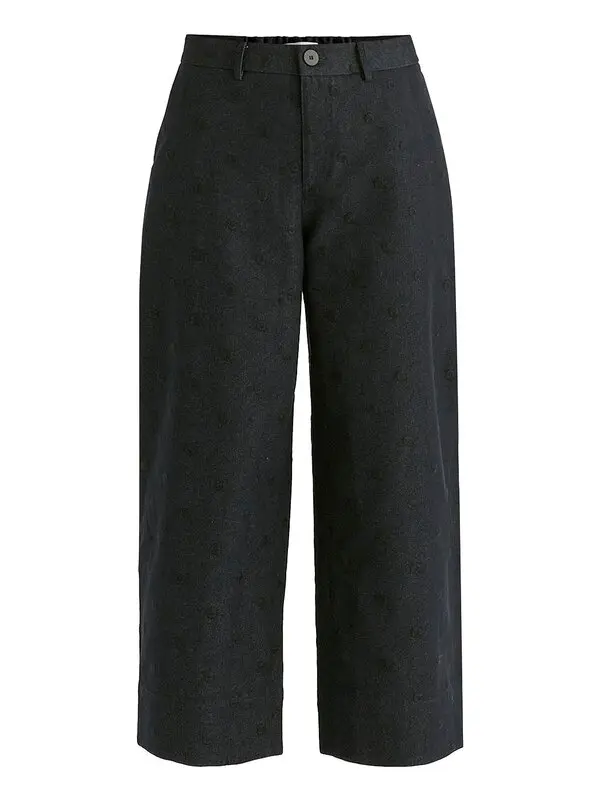 PAISIE Embroidered Polka Dots Denim Barrel Trousers In Dark Denim - Blue