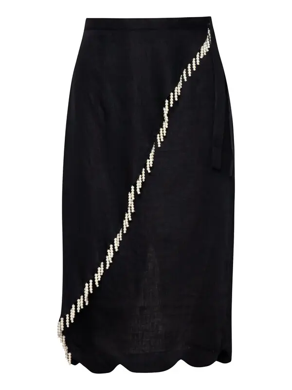 CAROLINA BENOIT Ava Pearled Skirt In – Romantic Skirt With Pearls - Black