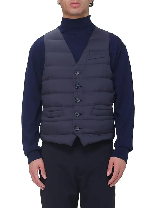 Herno V-neck Quilted Nylon Down Gilet With Button Closure - Navy
