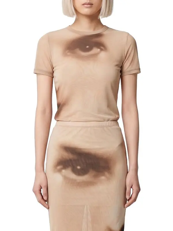 JEAN PAUL GAULTIER All-over Graphic Print Slim Fit T-shirt In Nylon - Beige