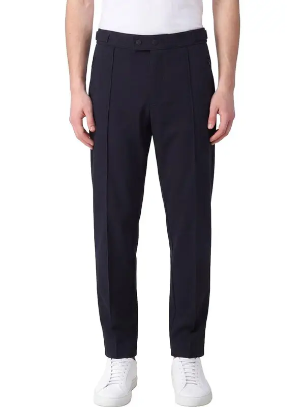 Giorgio Armani Slim Fit Virgin Wool Trousers With Off-center Closure - Navy