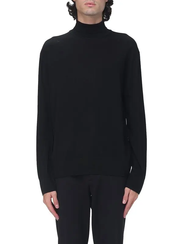 LANEUS Pure Virgin Wool Turtleneck Jumper With Ribbed Hems - Black