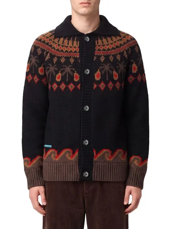 Alanui Ethnic Pattern Virgin Wool Cardigan With Buttons - Black