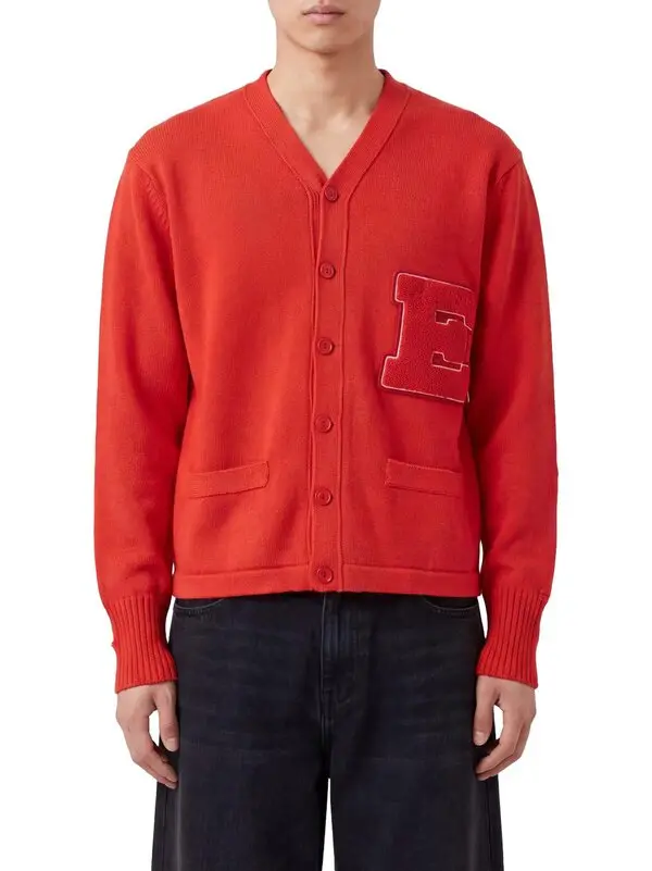 ERL Wool, Silk And Cashmere Blend Cardigan With V-neck And Logo Patch - Red