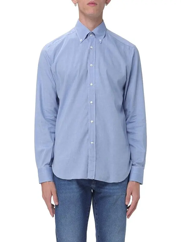 Luciano Barbera Cotton Shirt With Button-down Collar And Long Sleeves - Gnawed Blue