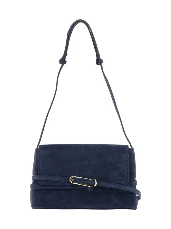 LIFFNER Shoulder Bag In Suede Cowhide With Adjustable Handle - Blue