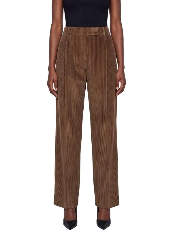 RÓHE Mid-rise Straight Trousers In Cotton Velvet With Pleats - Brown