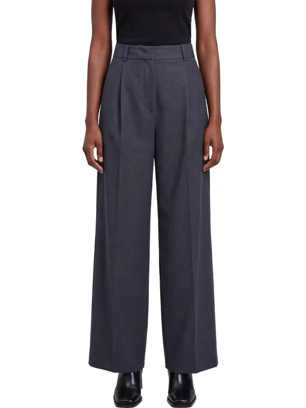 DUNST High-waisted Wide Leg Crêpe Trousers With Darts - Grey