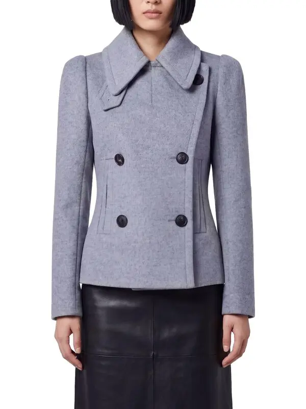 7 For All Mankind Slim Fit Double-breasted Short Coat In Virgin Wool - Grey
