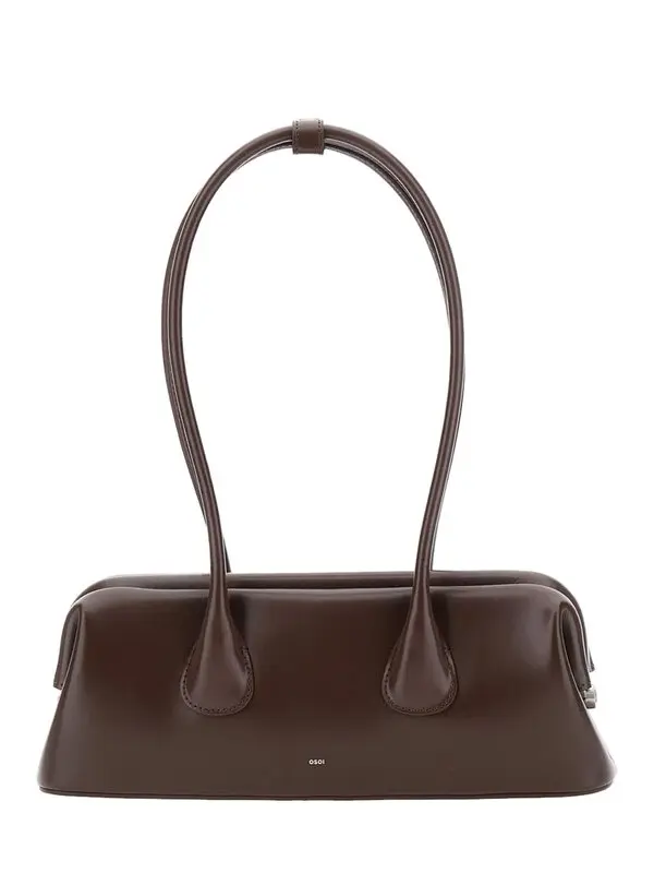 OSOI Boat Smooth Leather Shoulder Bag With Snap Closure And Lettering Logo - Cocoa