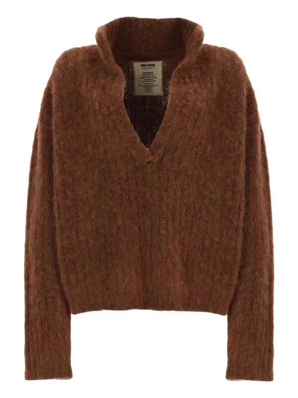 UMA WANG Maglia In Alpaca E Lana Con Scollo A V - Brown